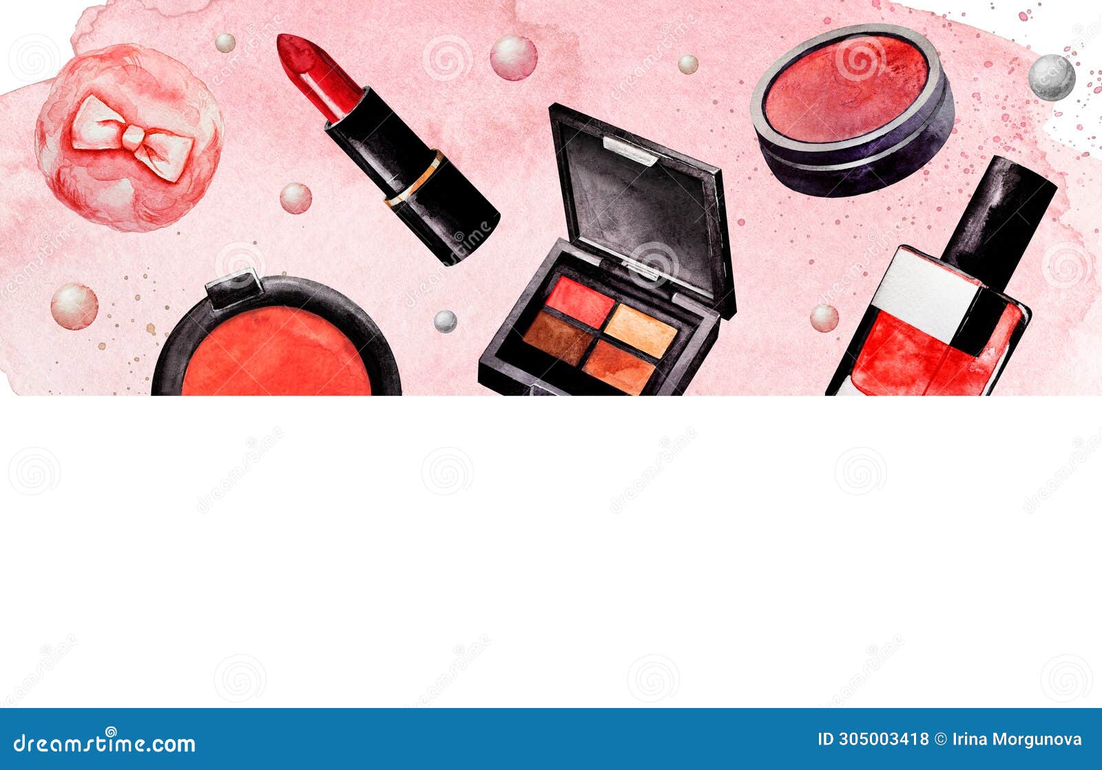 Rectangular Banner of Makeup. White Background. Watercolor. Red Orange ...