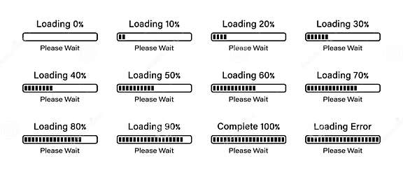 Percentage Loading Rectangular Bar Infographics Set Progressing from 0 ...