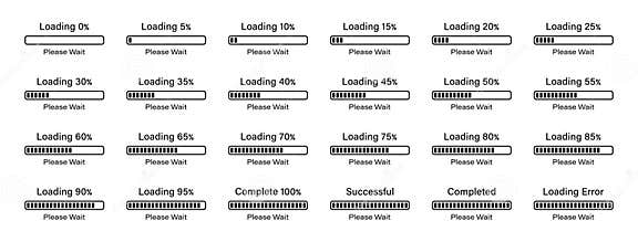 Percentage Loading Rectangular Bar Infographics Set Progressing from 0 ...