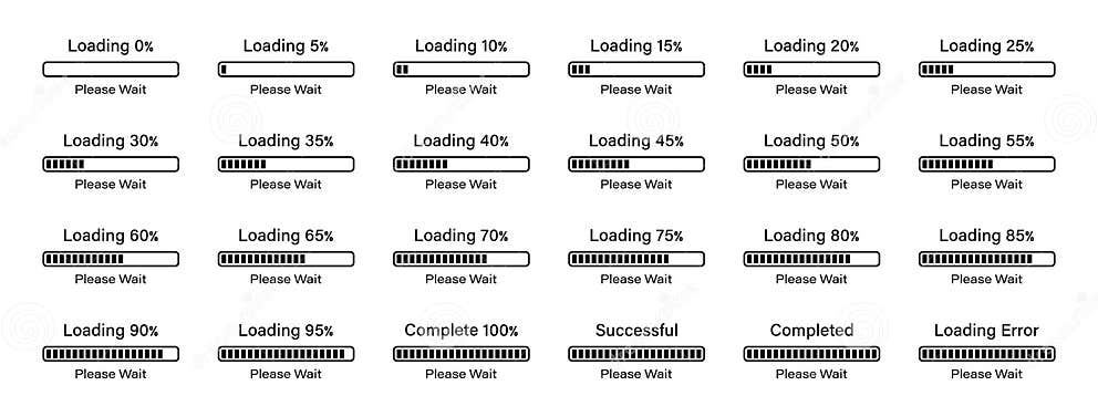 Percentage Loading Rectangular Bar Infographics Set Progressing from 0 ...