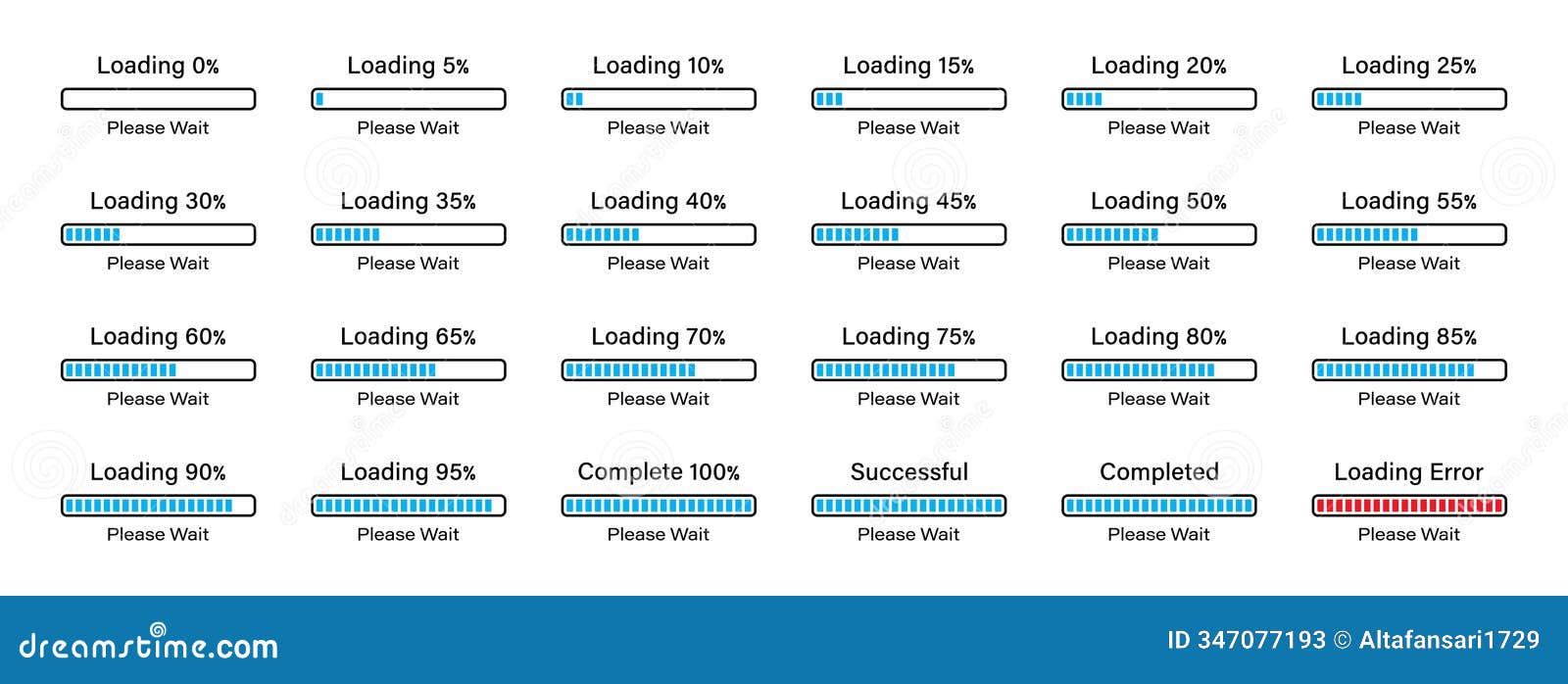 Percentage Loading Rectangular Bar Infographics Set Progressing from 0 ...