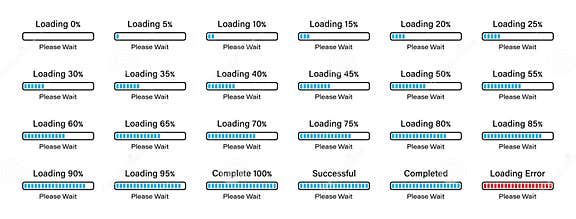 Percentage Loading Rectangular Bar Infographics Set Progressing from 0 ...