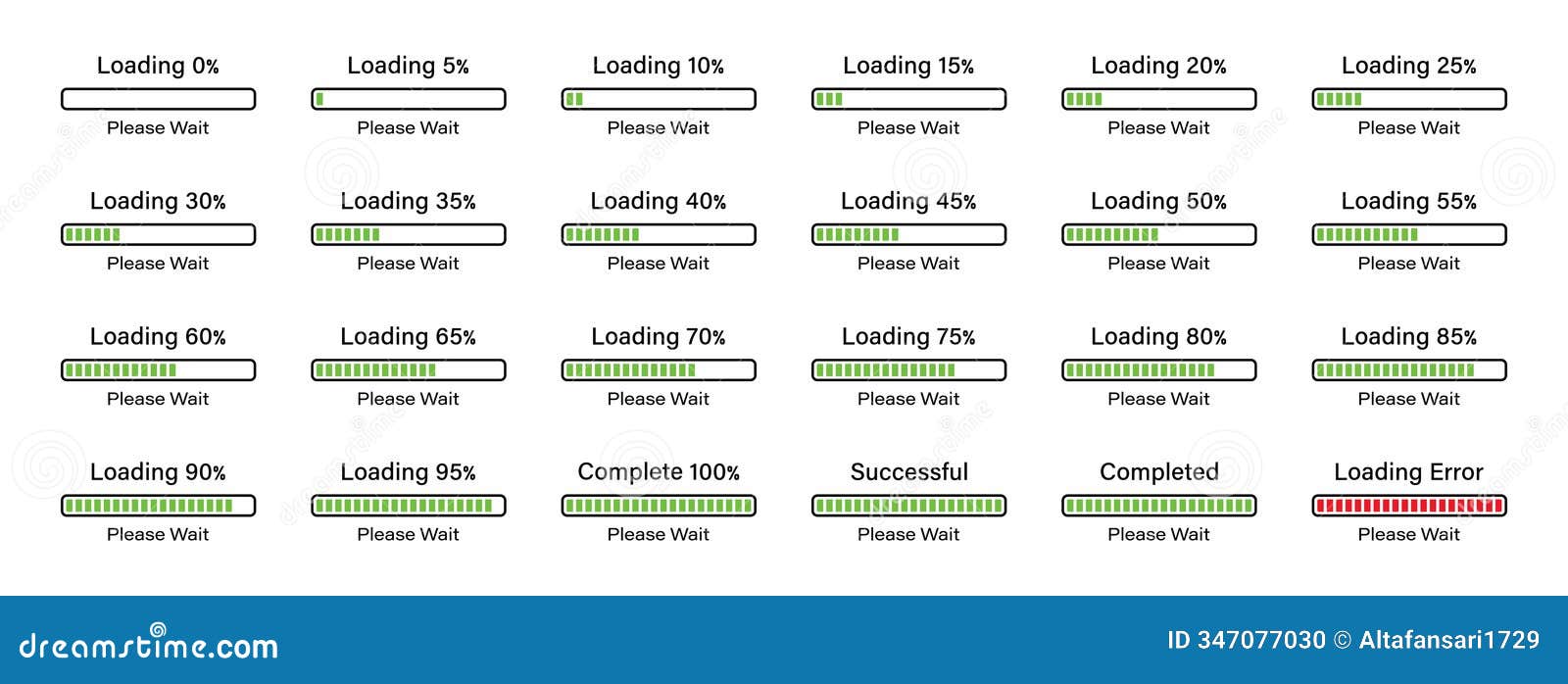 Percentage Loading Rectangular Bar Infographics Set Progressing from 0 ...