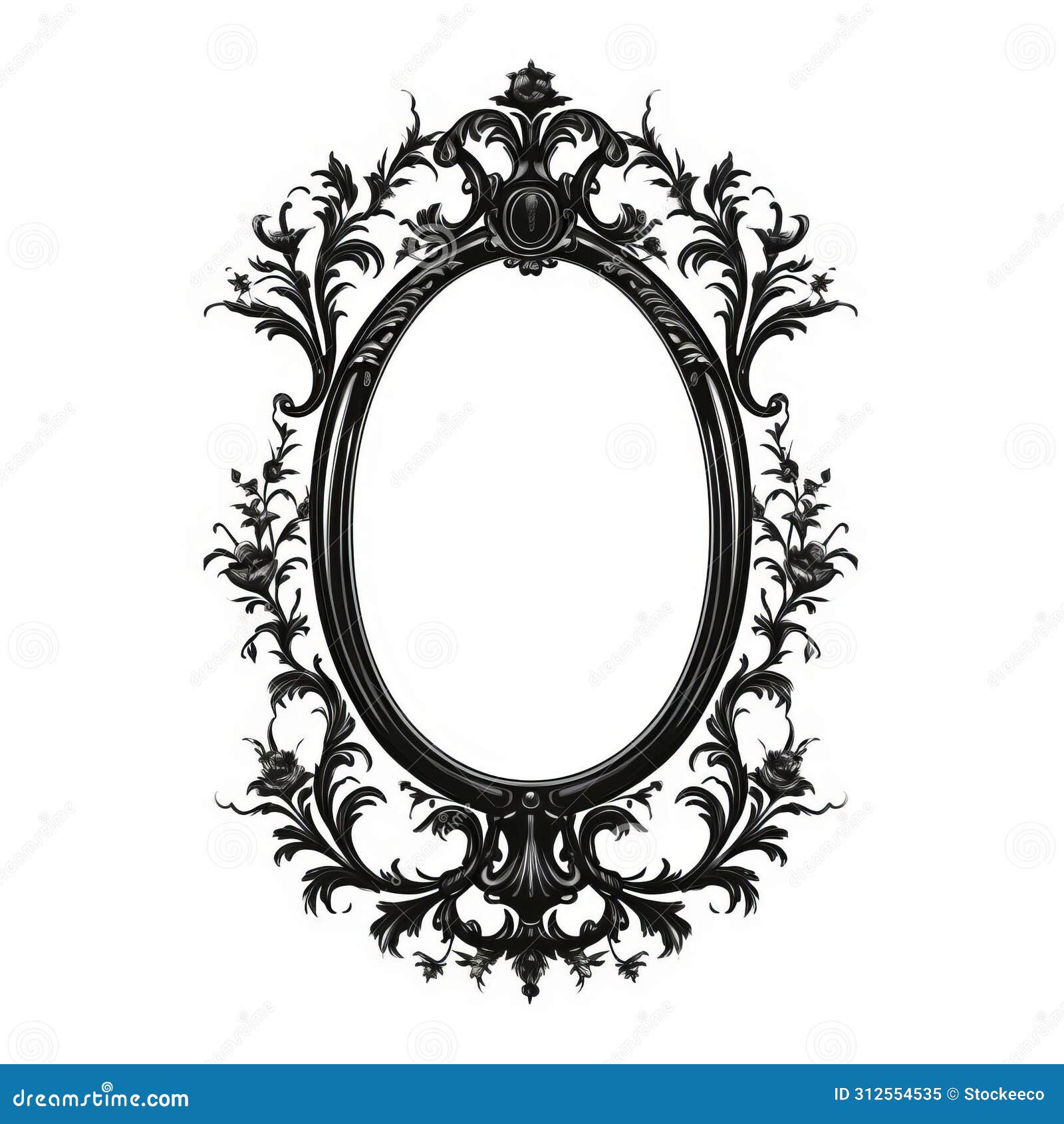 Vintage Black Oval Frame with Rococo Vines and Renaissance-inspired ...
