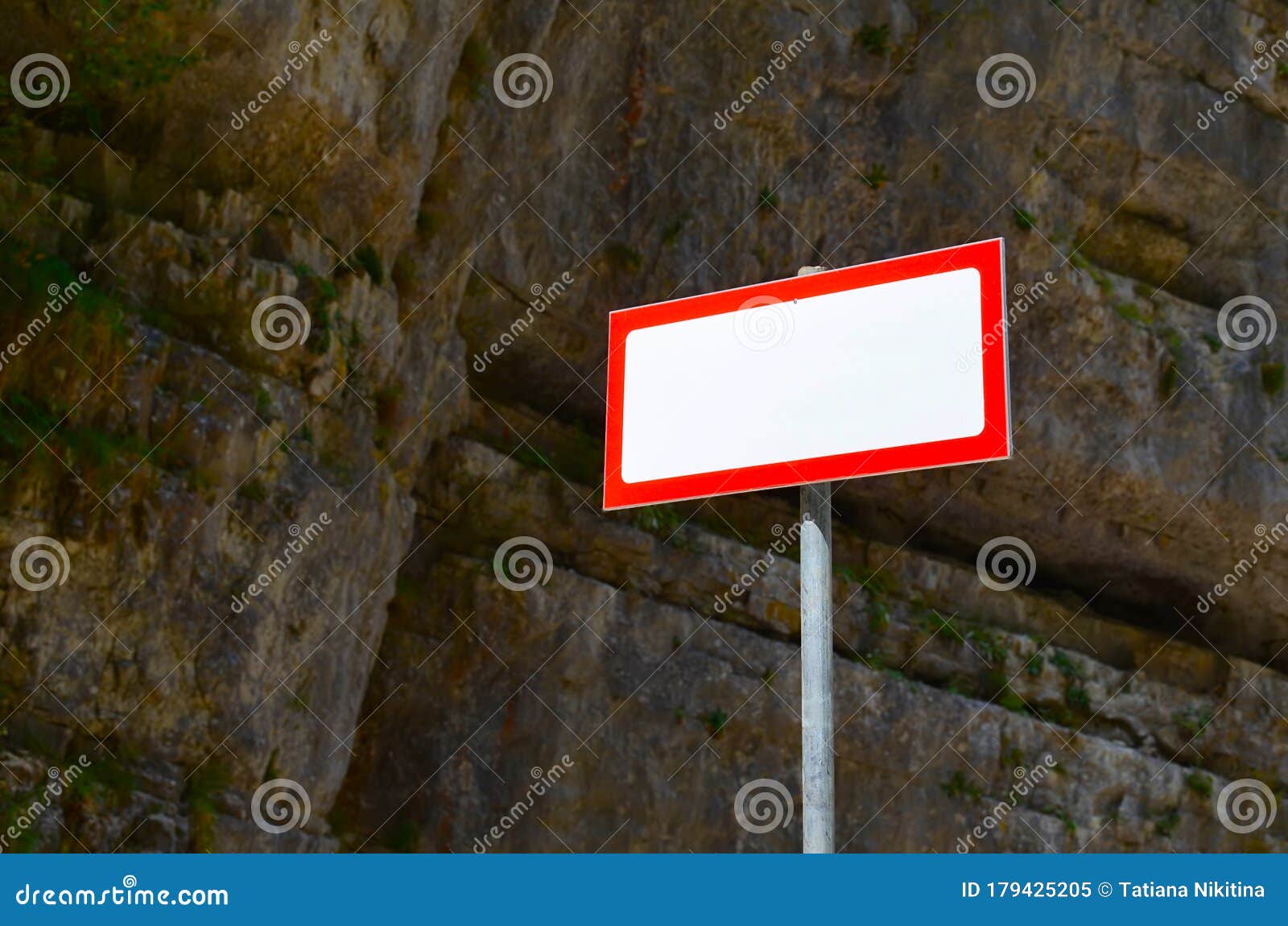 Rectangular Warning Sign in the Mountains. Mockup Stock Image - Image ...