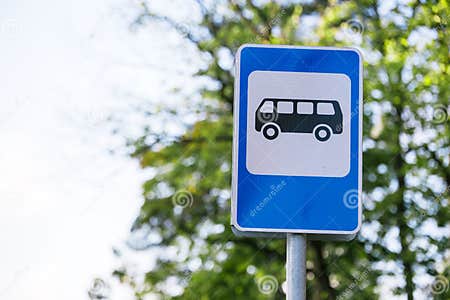 Rectangular Blue with White Square Road Sign Bus Stop Location Closeup ...