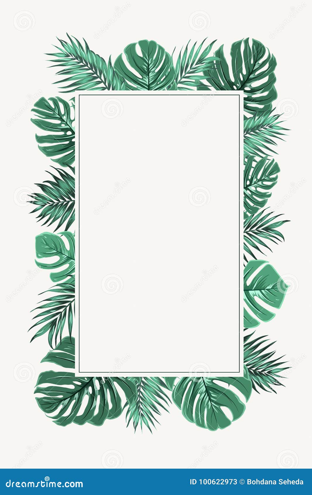 Rectangular Border Frame Green Tropical Leaves Stock Vector ...