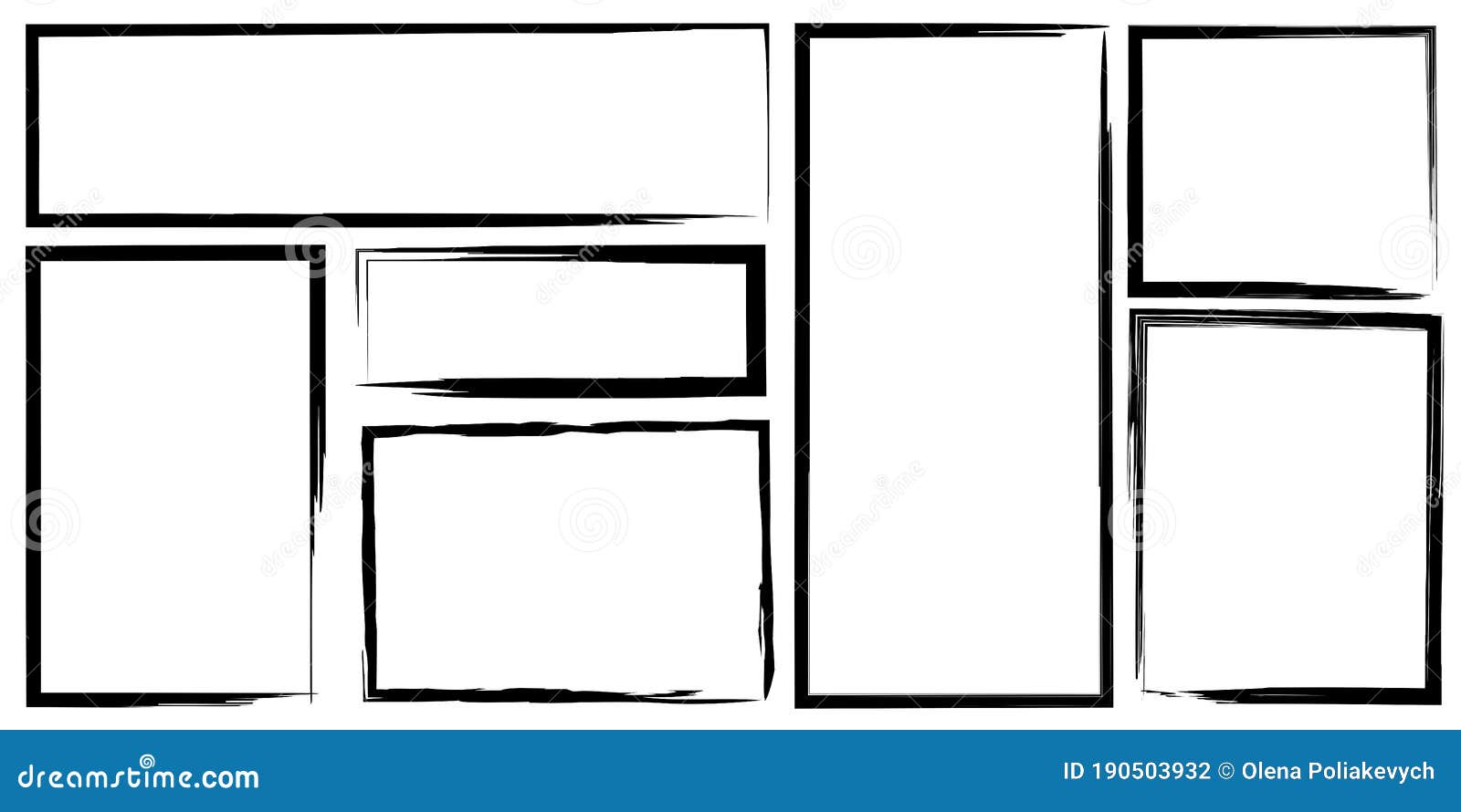 Rectangular Borders in Grunge Style. Vector Frames Drawn by Brush Stock ...