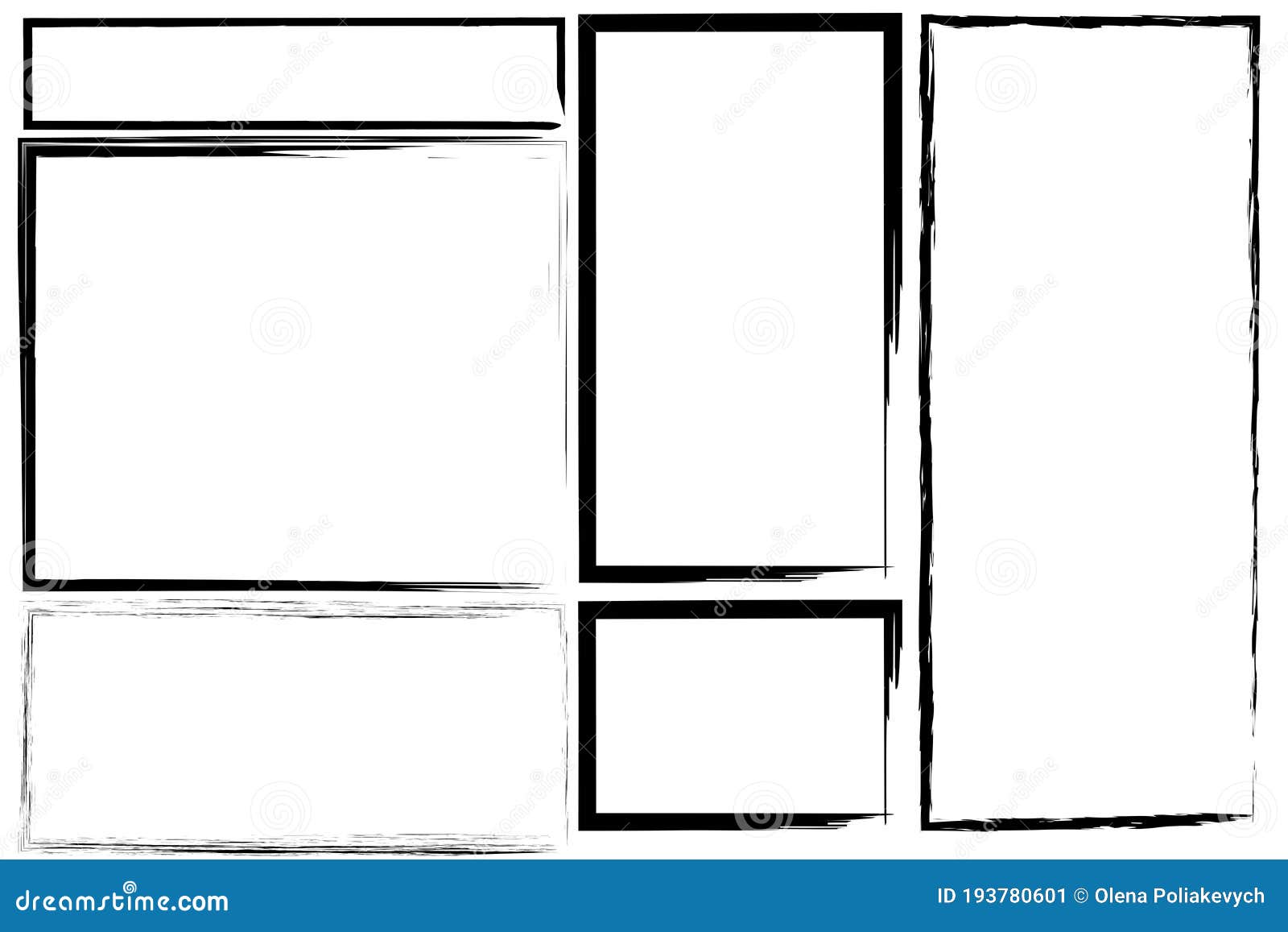 Rectangular Borders. Vector Grunge Frames. Black Outline With A Brush ...