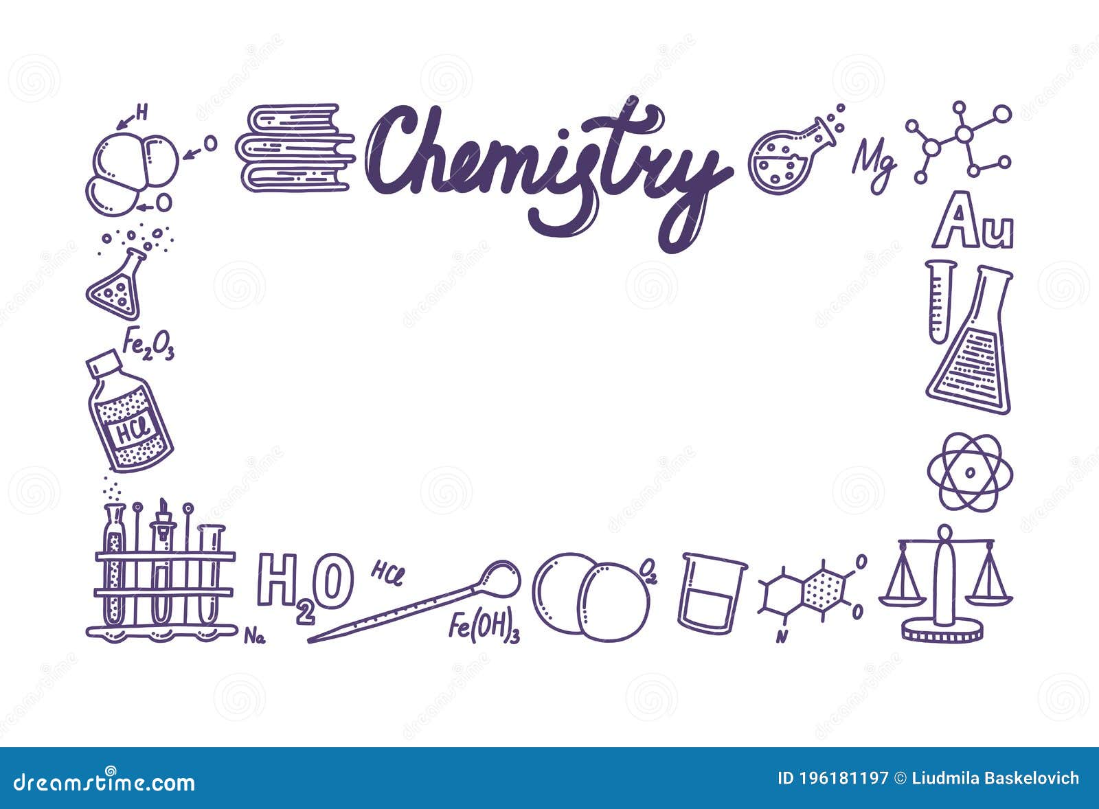 Rectangular Box Composed of Chemistry Icons. Test Tubes, Reactions ...