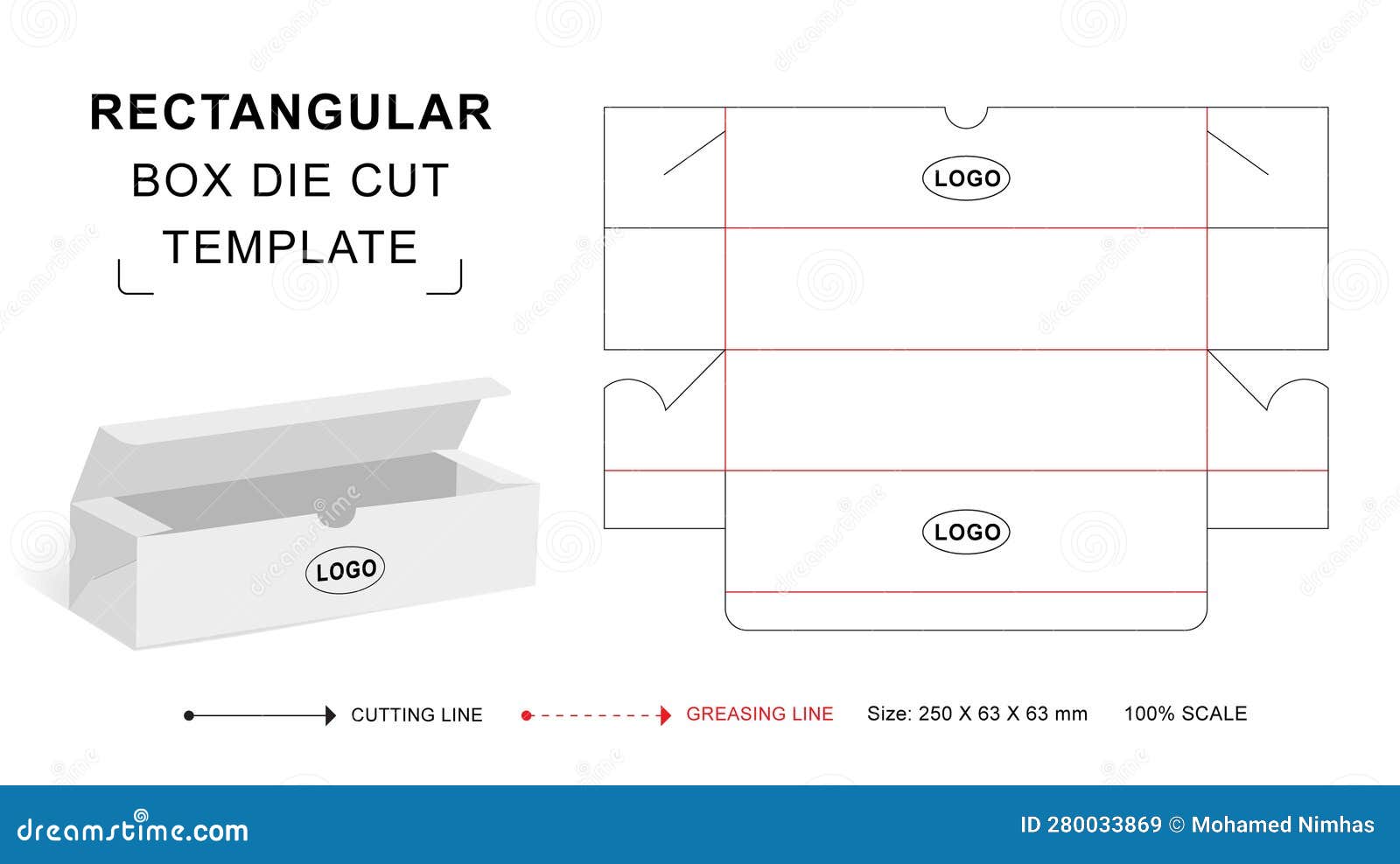 Rectangular Box Die Cut Template, Packaging Die Cut Template, 3d Box ...