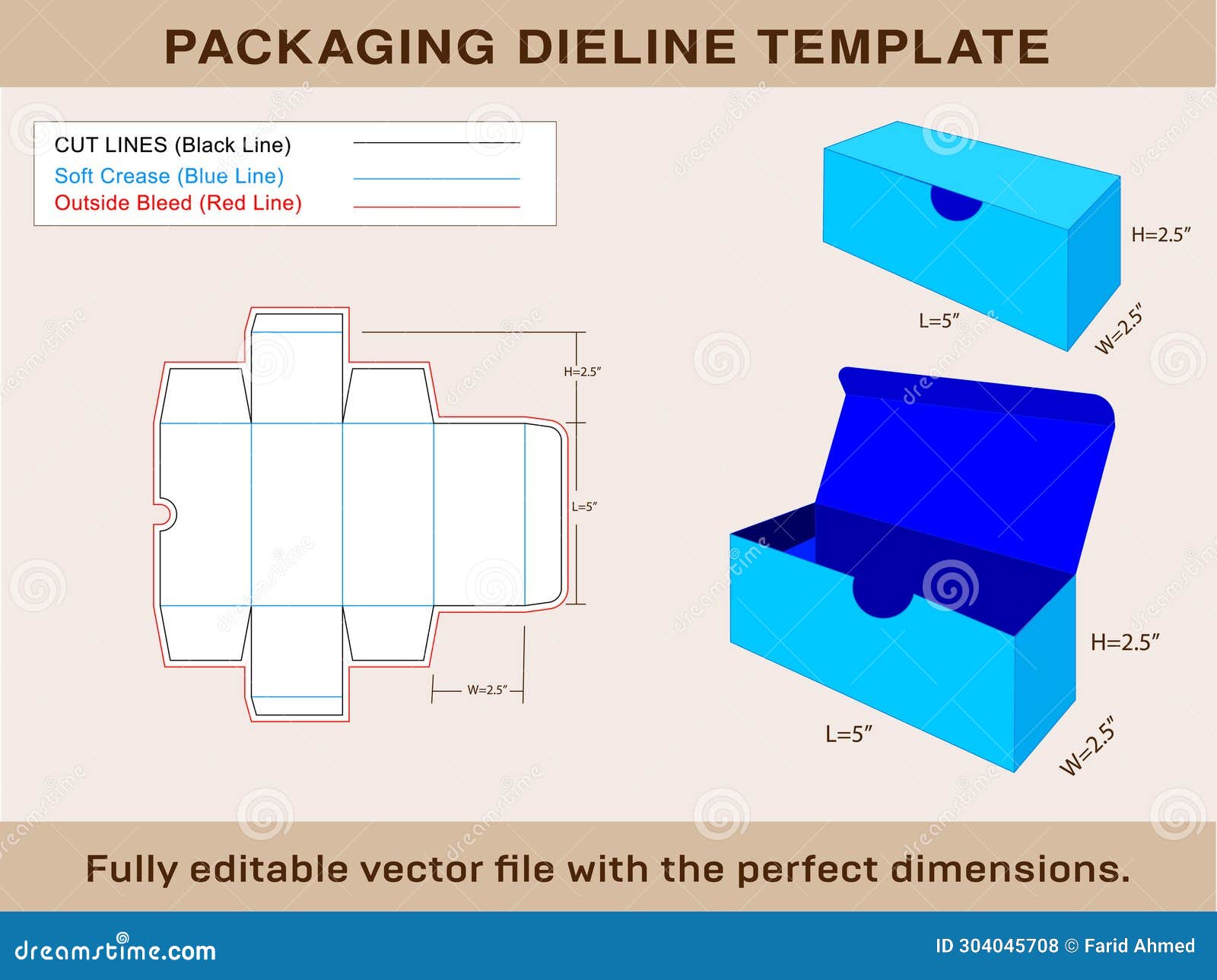 Rectangular Box, Box Dieline Template, Editable Vector File Stock ...