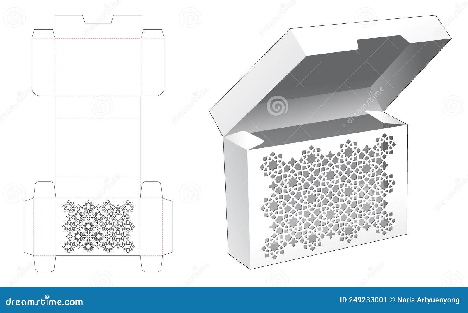 Rectangular Box with Flip Lid and Hidden Stenciled Pattern Die Cut ...