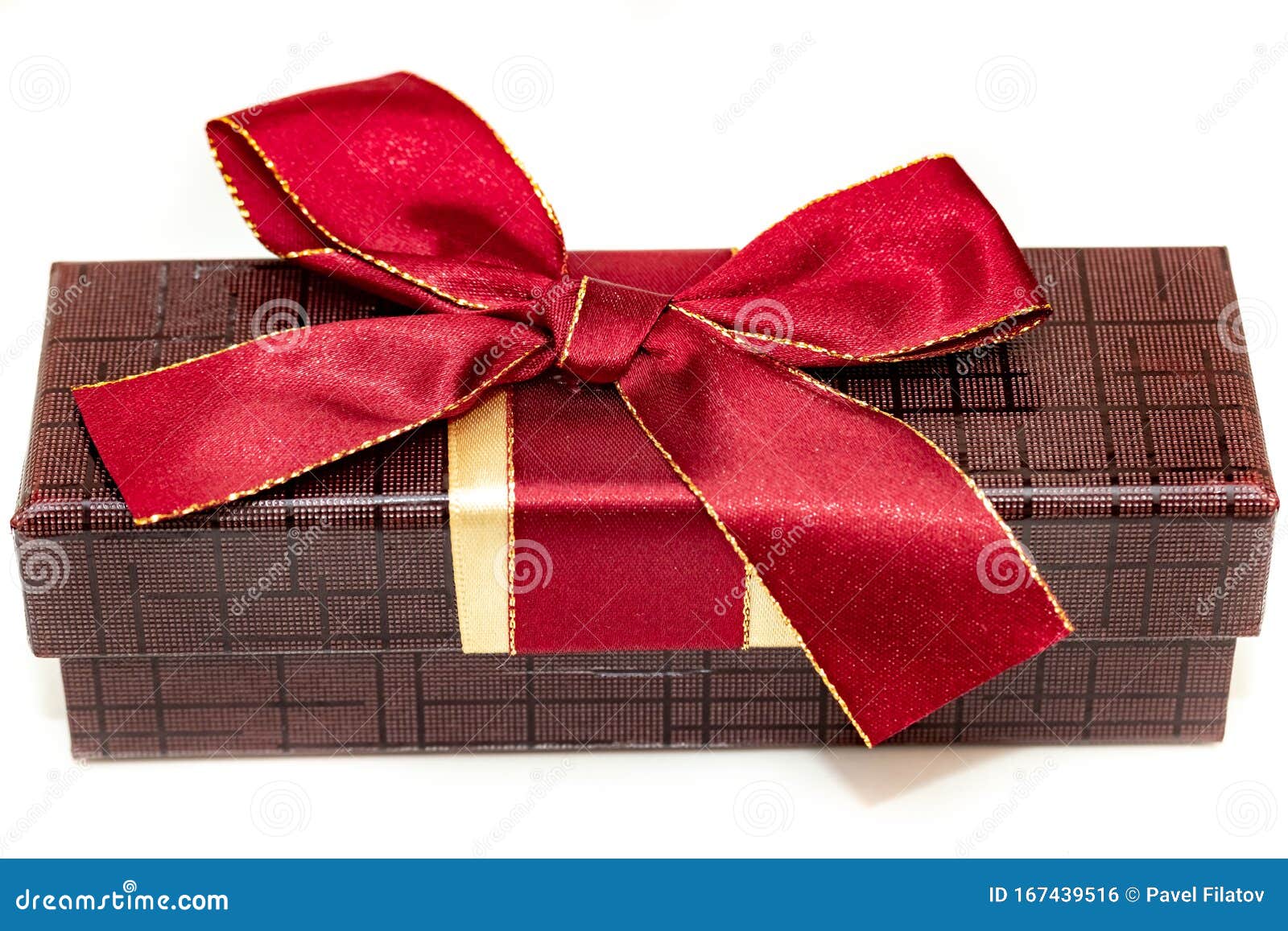 Rectangular Brown Gift Box with Bow on White Background. Stock Photo ...