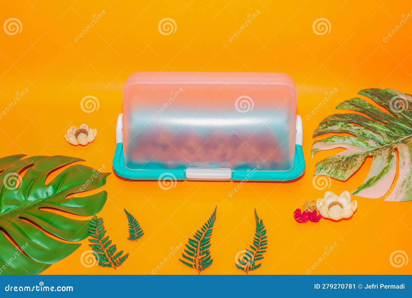 Rectangular Cake Container with Teal Lid Stock Image - Image of ...