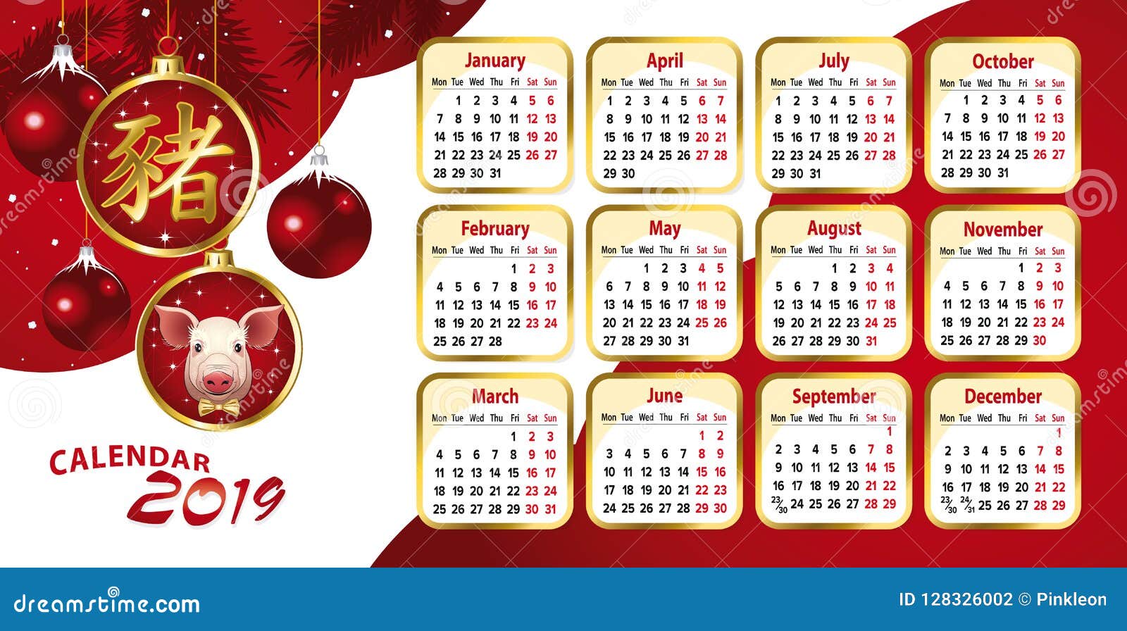 Rectangular Calendar in Vector for 2019 Stock Illustration ...