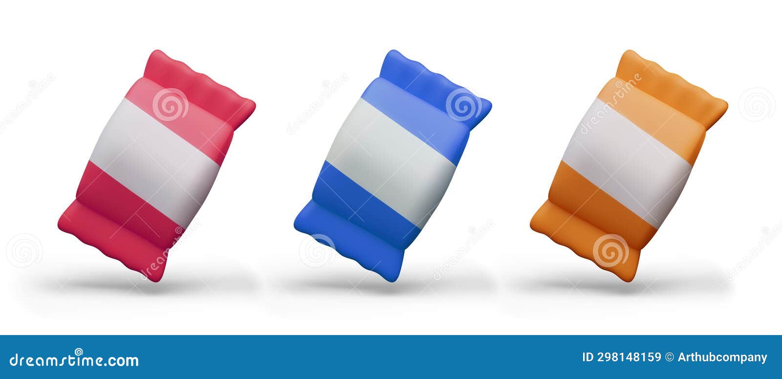 Rectangular Candies in Paper Wrapper. Packaging of Different Colors ...
