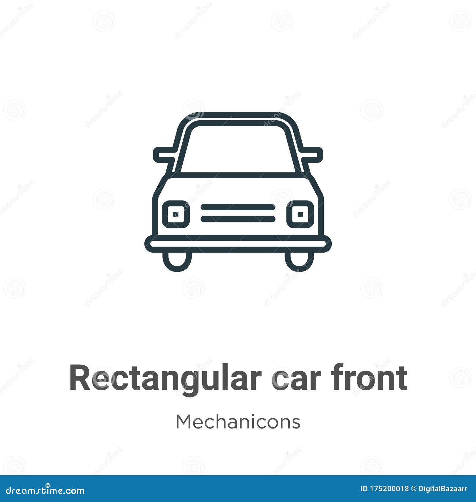 Rectangular Car Front Outline Vector Icon. Thin Line Black Rectangular ...