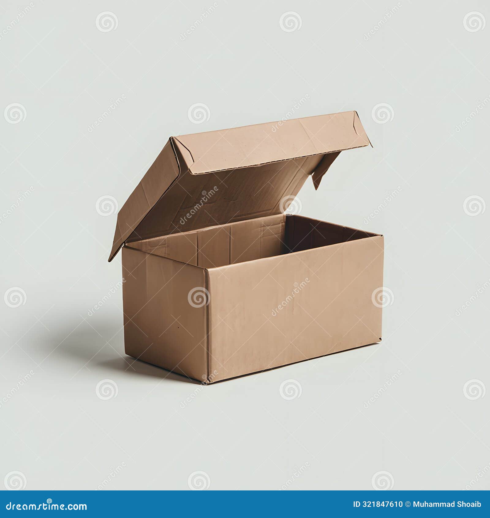 Rectangular Cardboard Box With Hinged Lid Open On White Background ...