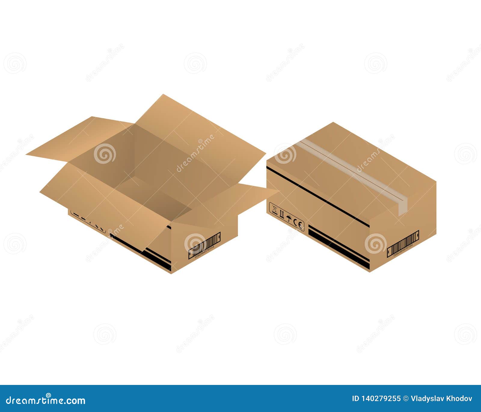 Rectangular Cardboard Box Shown Open and Closed.Isolated on White ...