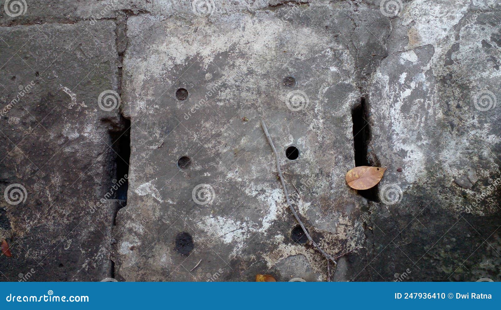 A Rectangular Cement Mold is Installed To Seal the Gutter. Aged Gutter ...