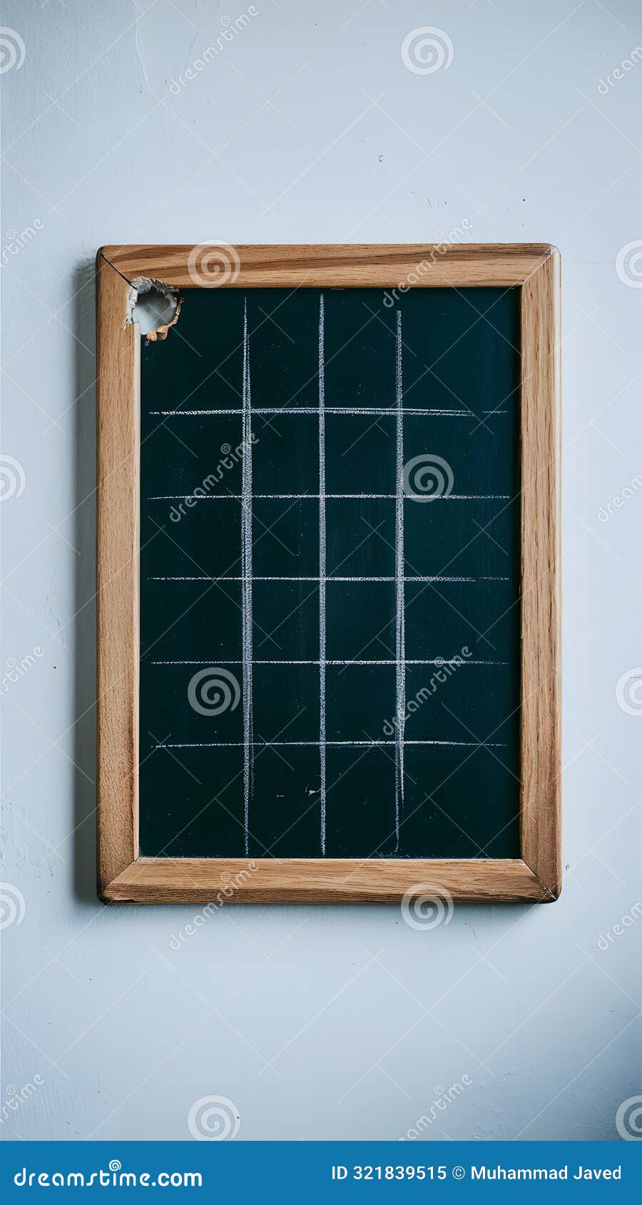 Rectangular Chalkboard with Grid Pattern in Wooden Frame, Slight Wear ...