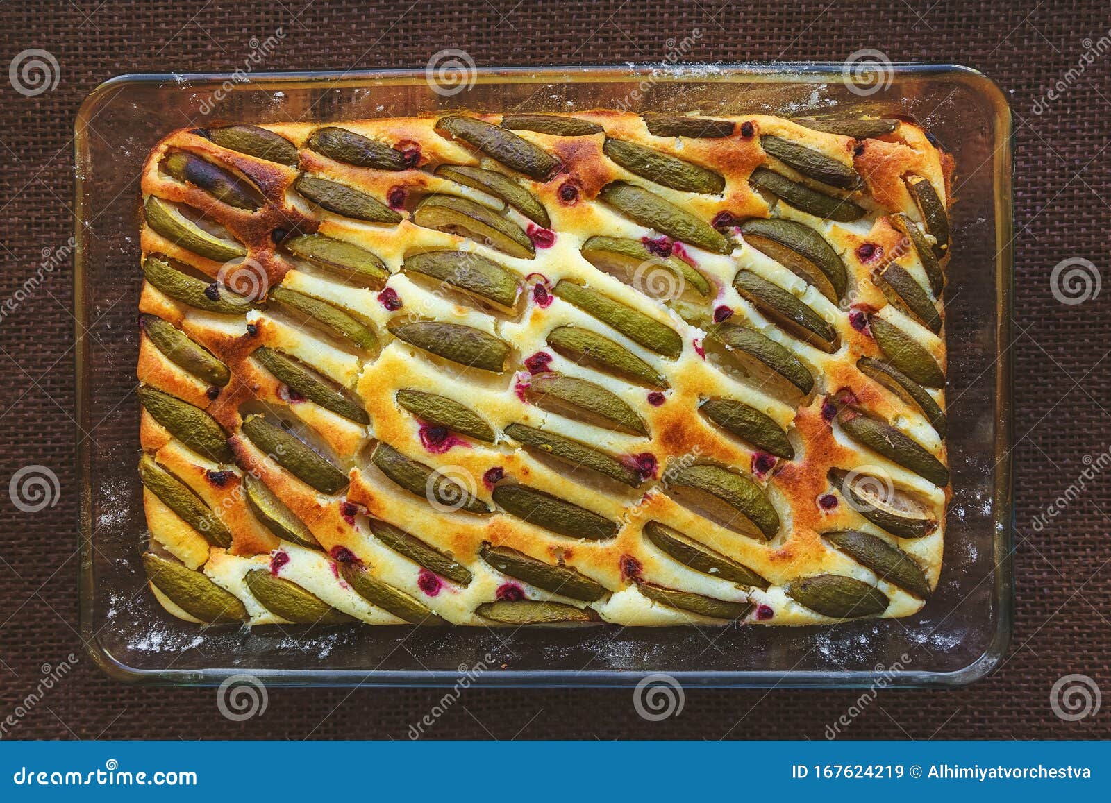 Rectangular Cheesecake with Feijoa in a Glass Form Stock Image - Image ...
