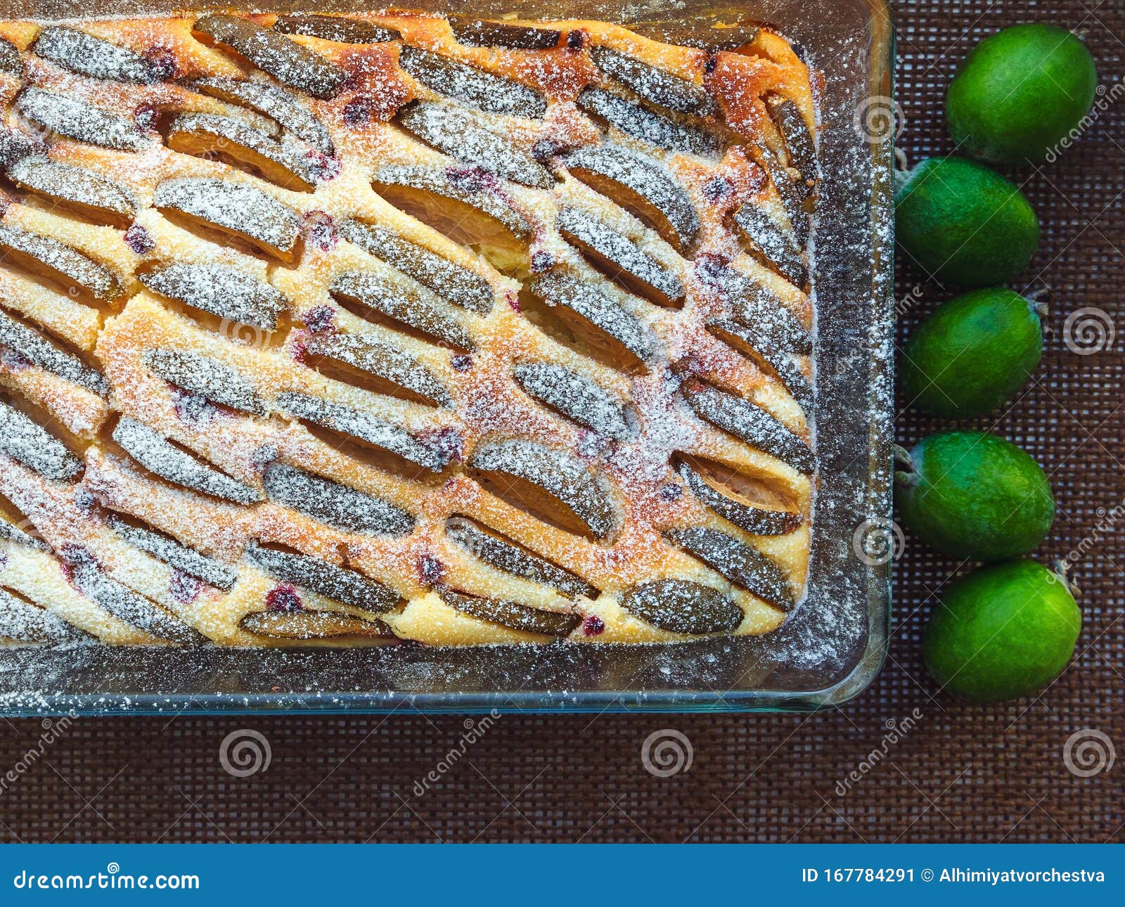 Rectangular Cheesecake with Feijoa and Raspberries in a Glass Form ...