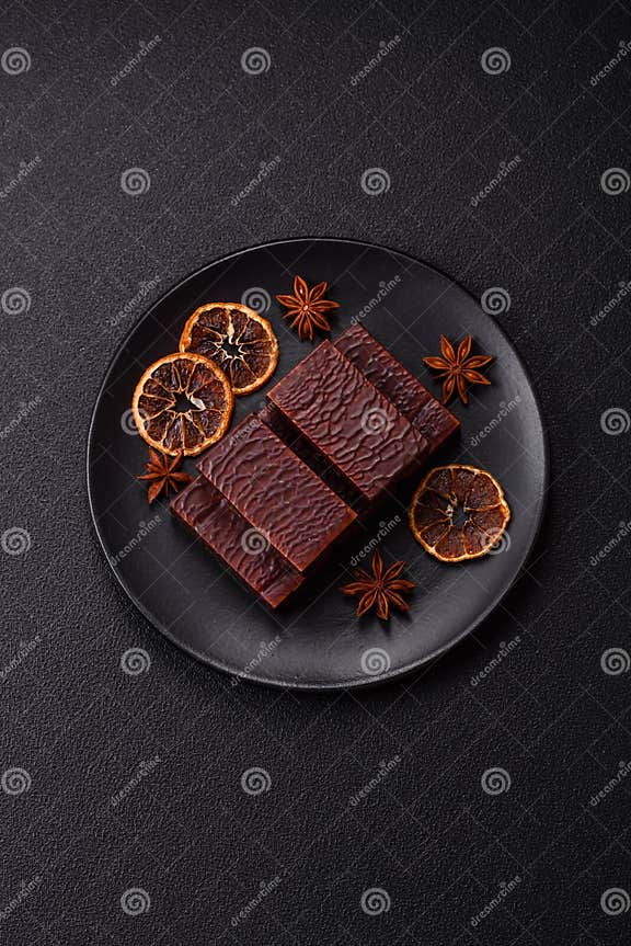 Rectangular Chocolate Candies with Mousse and Waffles Stock Photo ...