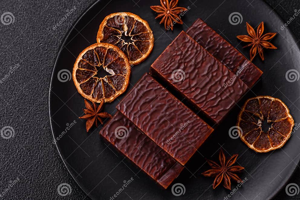 Rectangular Chocolate Candies with Mousse and Waffles Stock Image ...