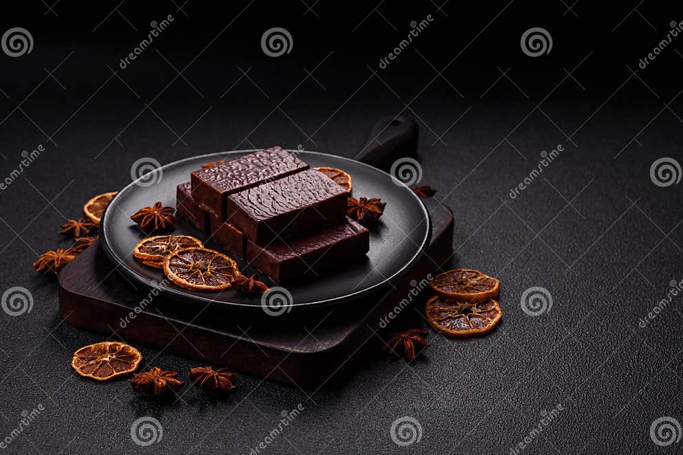 Rectangular Chocolate Candies with Mousse and Waffles Stock Image ...