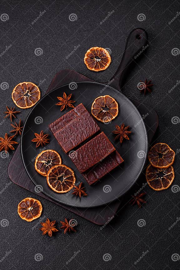 Rectangular Chocolate Candies with Mousse and Waffles Stock Photo ...