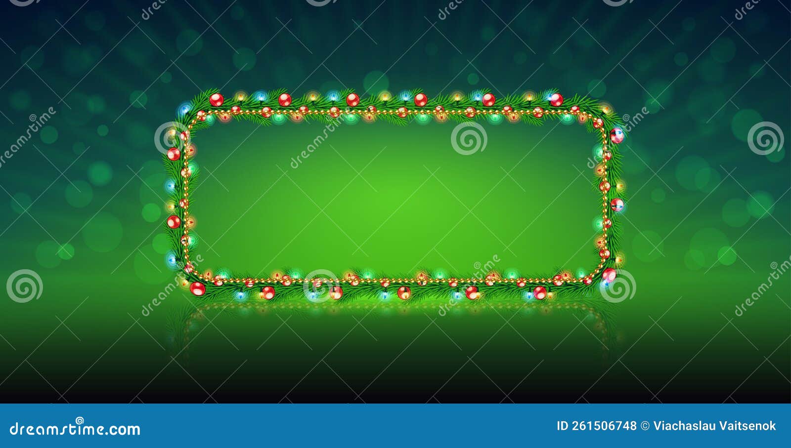 Rectangular Christmas Fir Branches with Garlands Frame Stock Vector ...