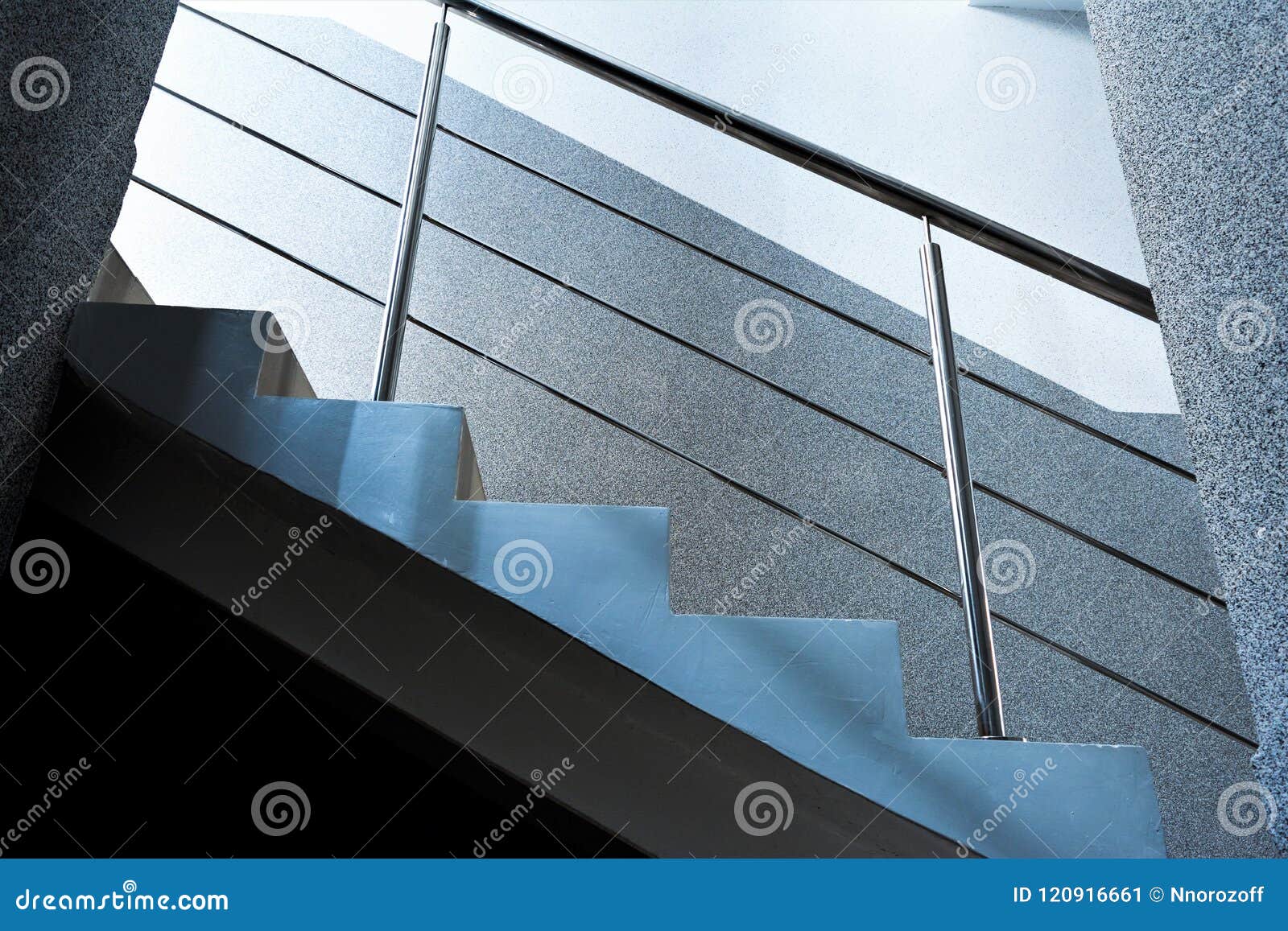 Rectangular Columns, Staircases with Metal Chrome Railing, Abstract ...