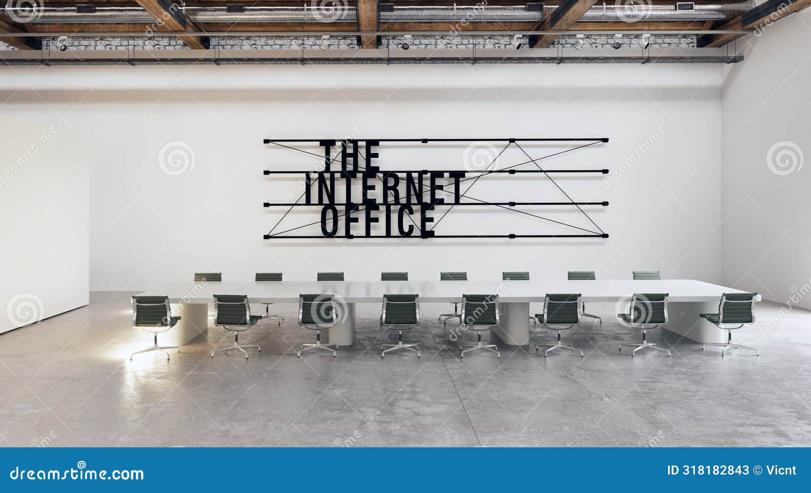 Rectangular Conference Hall With Wood Flooring And Internet Office Sign ...