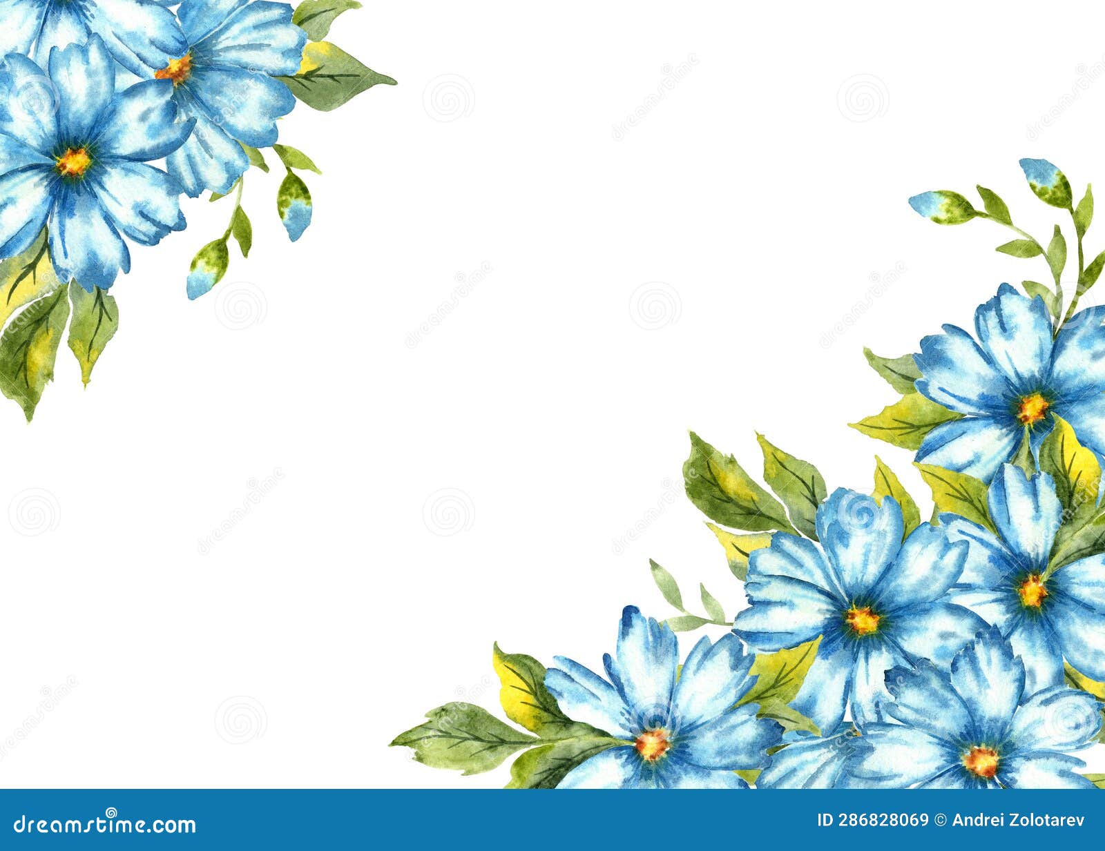 Rectangular Corner Frame with Blue Flax Flowers Watercolor Stock ...