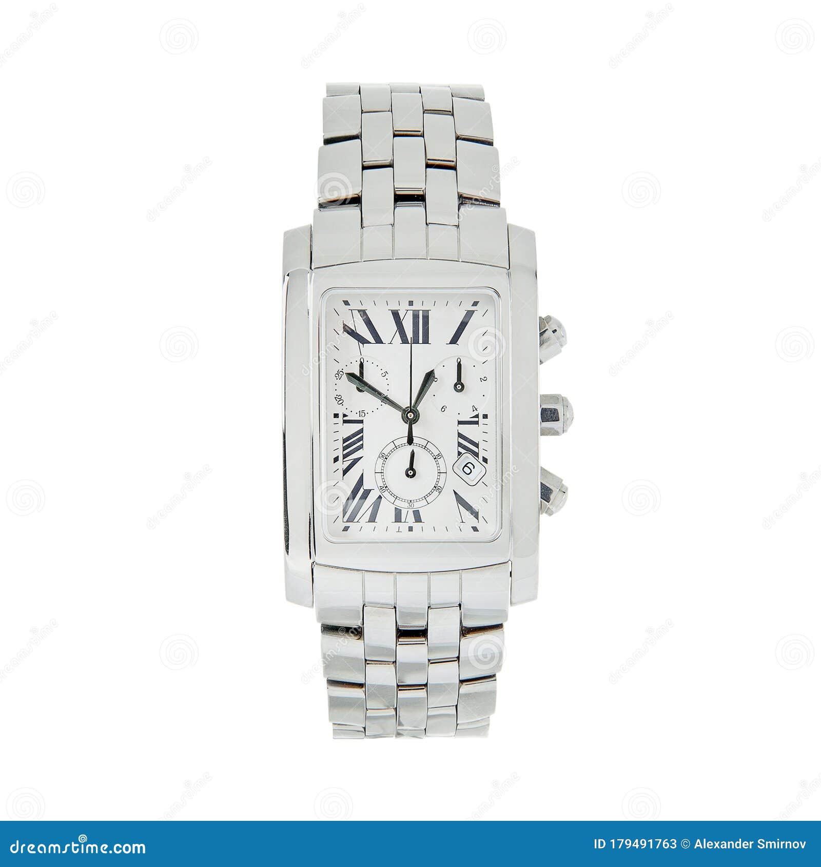 Rectangular Elongated Luxury Steel Chronograph Watch with White Dial ...