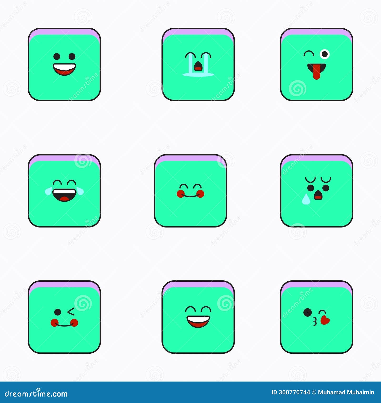 Rectangular Emoticons Icon Set Stock Vector - Illustration of icons ...