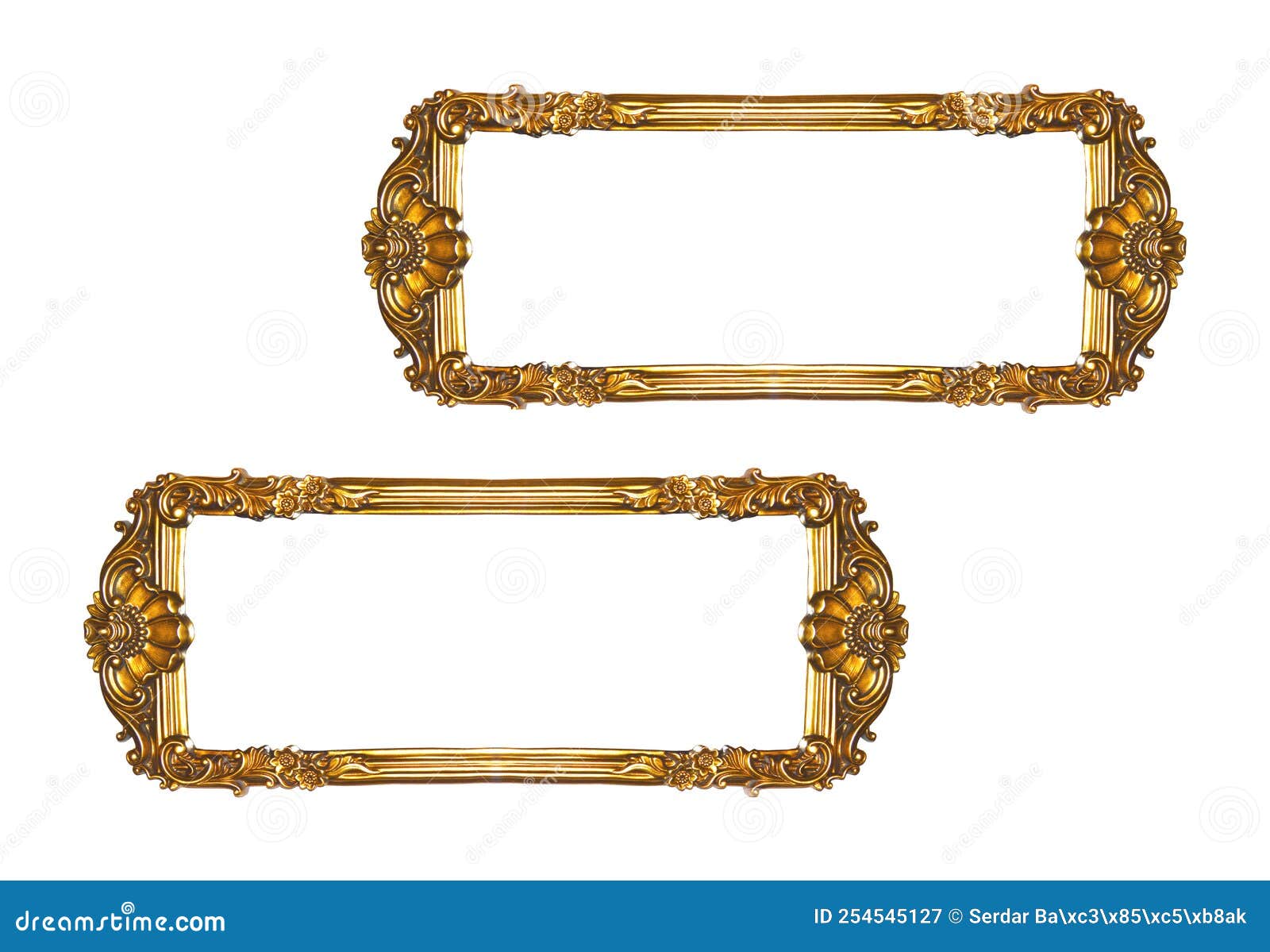 Rectangular Empty Wooden and Gold Gilded Ornamental Two Frame Stock ...