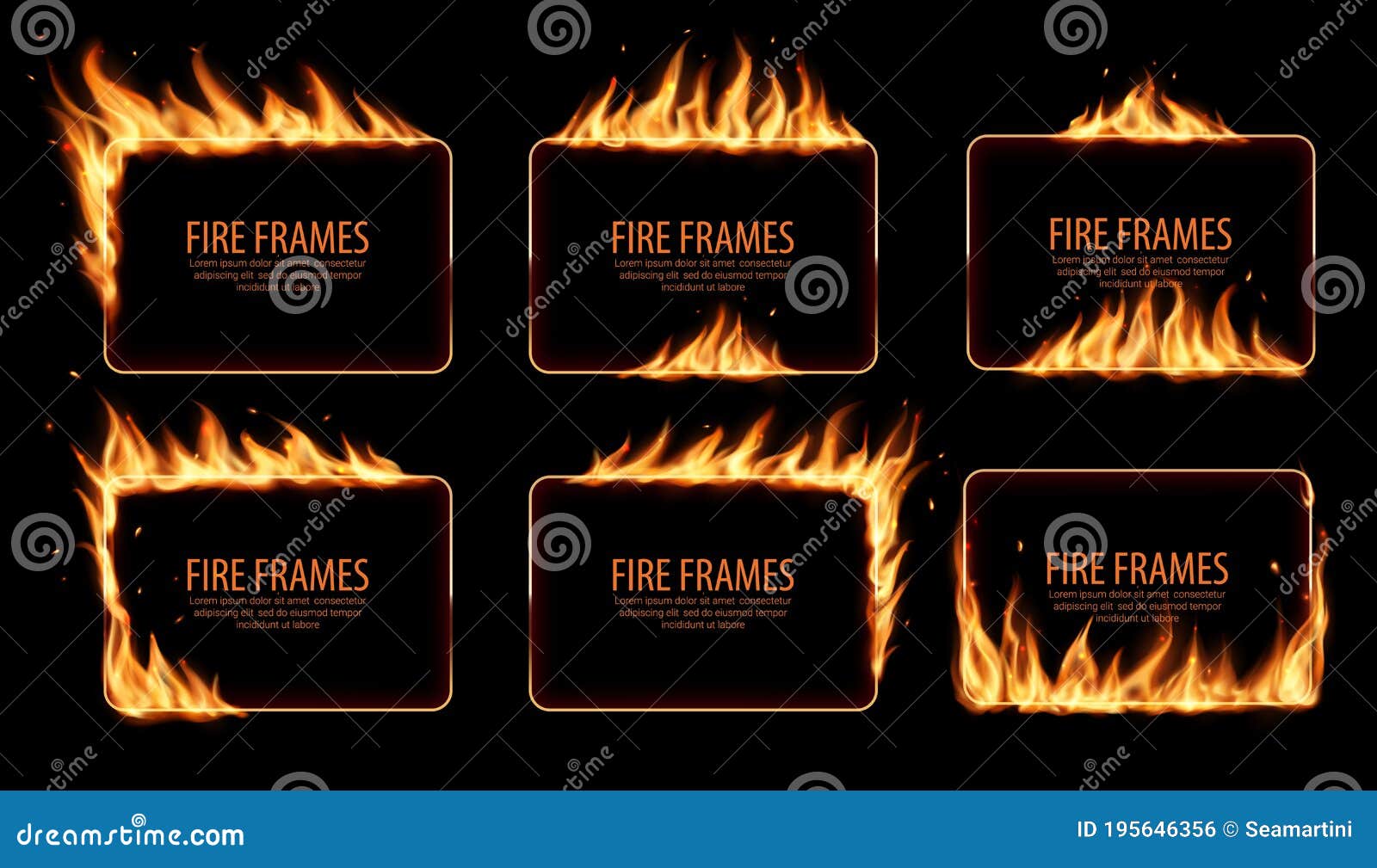 Rectangular Fire Frames, Vector Burning Borders Stock Vector ...