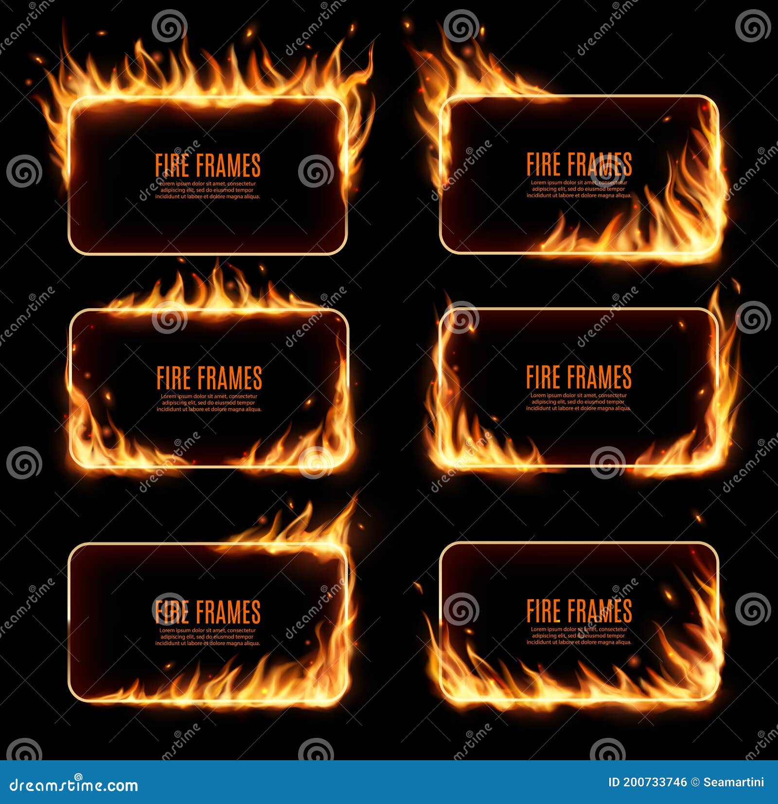 Rectangular Fire Frames, Vector Burning Borders Stock Vector ...