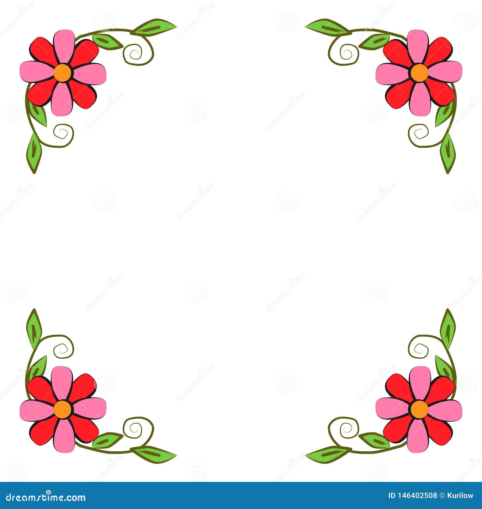 Rectangular Floral Border Frame Template with Decorative Corners ...