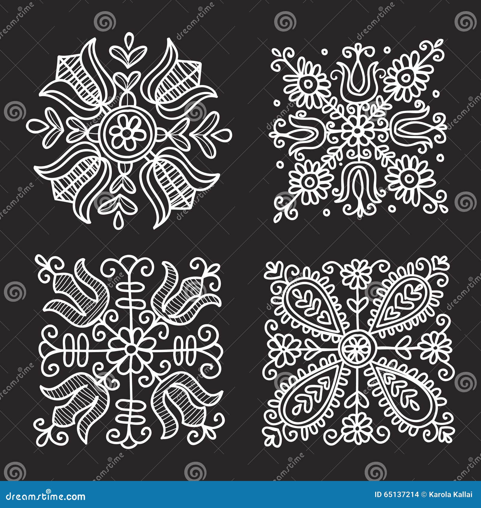 Floral Folk Style And Leaves Forming A Drawn Mandala On A White ...