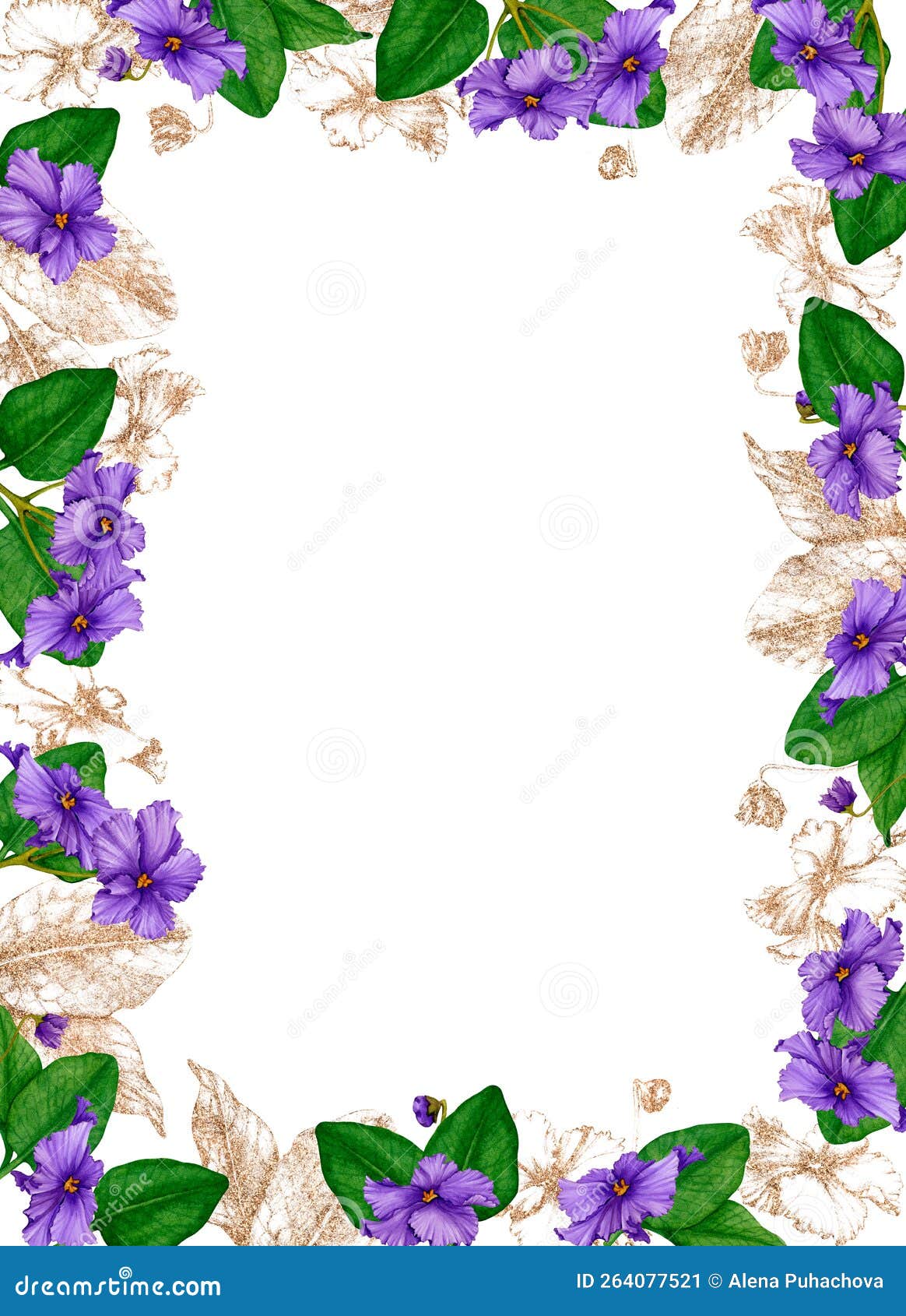 Rectangular Floral Frame of African Violets (saintpaulia). Hand Drawn ...