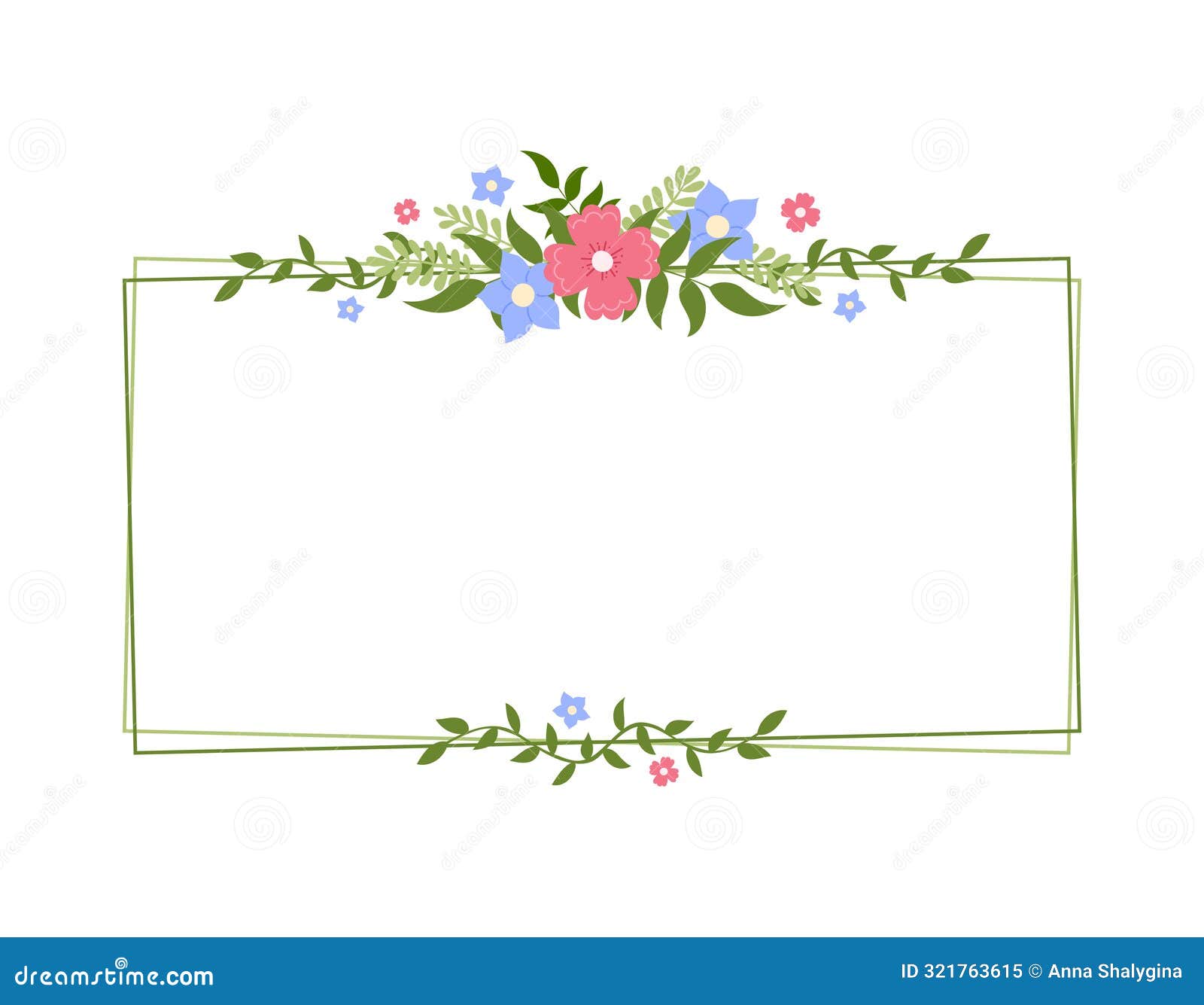Rectangular Floral Frame with Cute Flowers and Leaves. Decorative ...