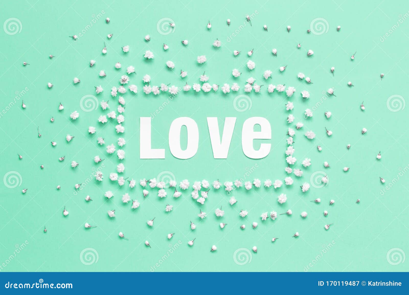 Rectangular Floral Frameand Text LOVE on a Light Green Background Stock ...
