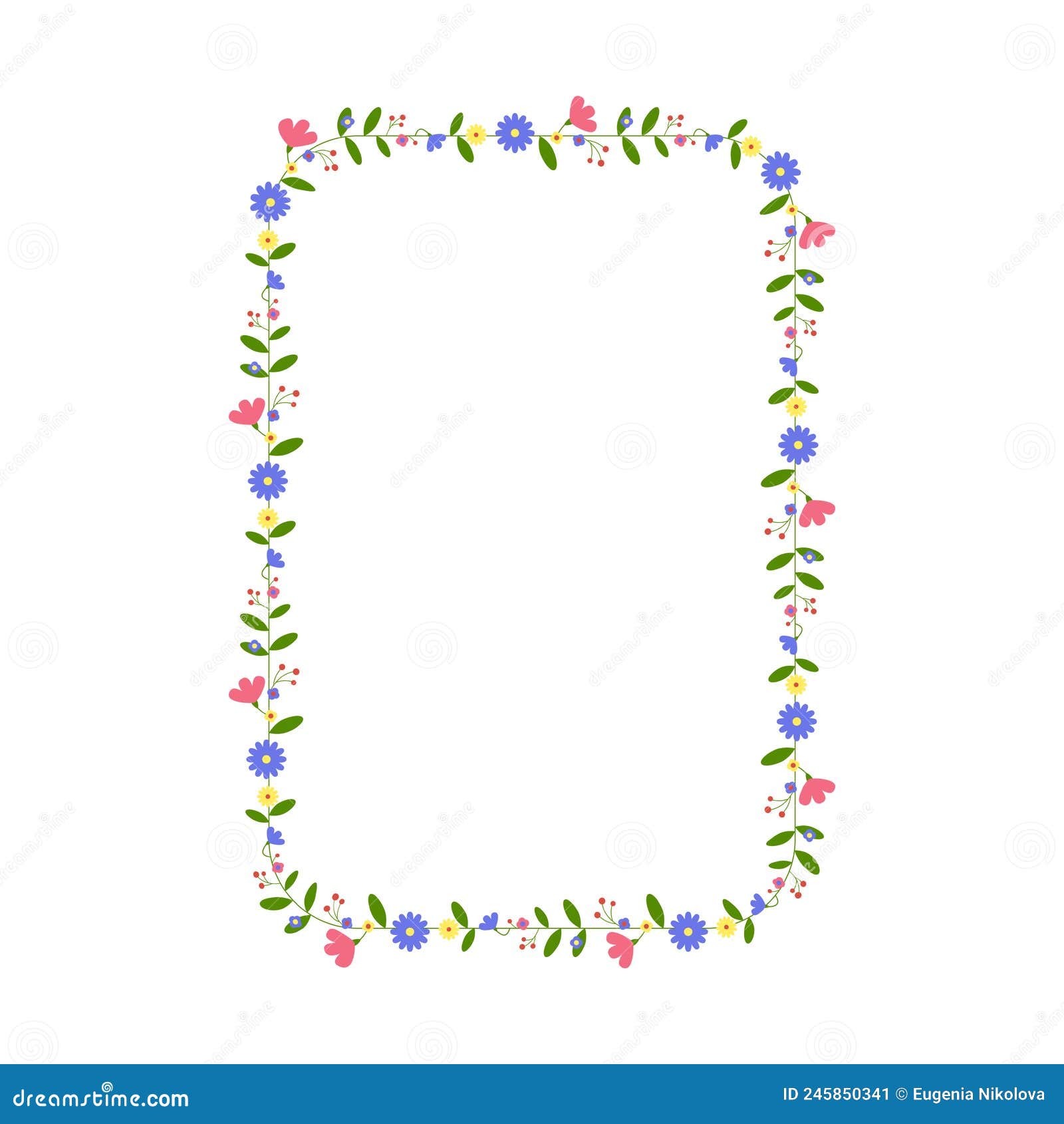 Rectangular Flower Frame. Floral Border. Size 4`` X 6``. Aspect Ratio 2 ...