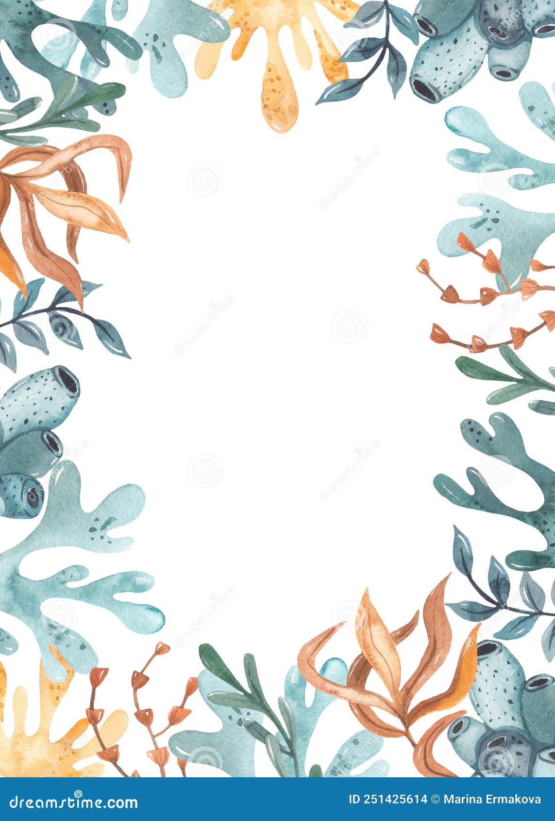 Rectangular Frame with Algae, Corals, Underwater, Blue, Yellow, Orange ...