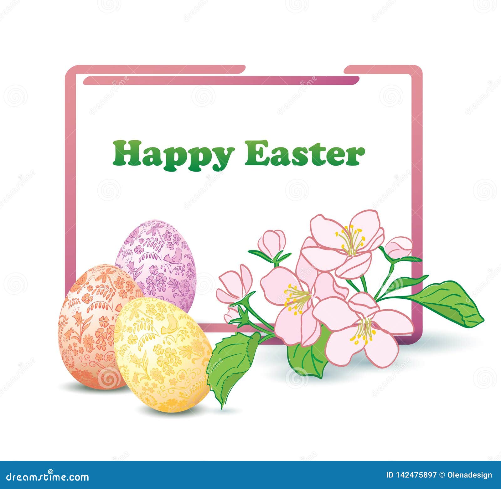 Rectangular Frame with Apple-tree Flowers and Decorative Easter Eggs ...