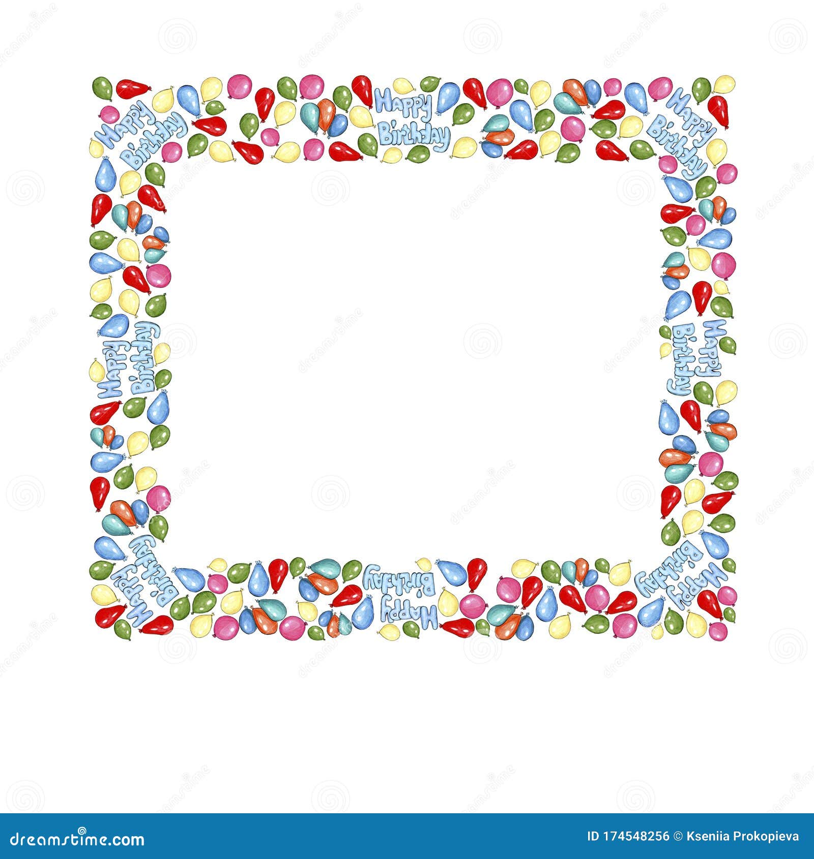 Rectangular Frame with Balloons and Happy Birthday Lettering Stock ...